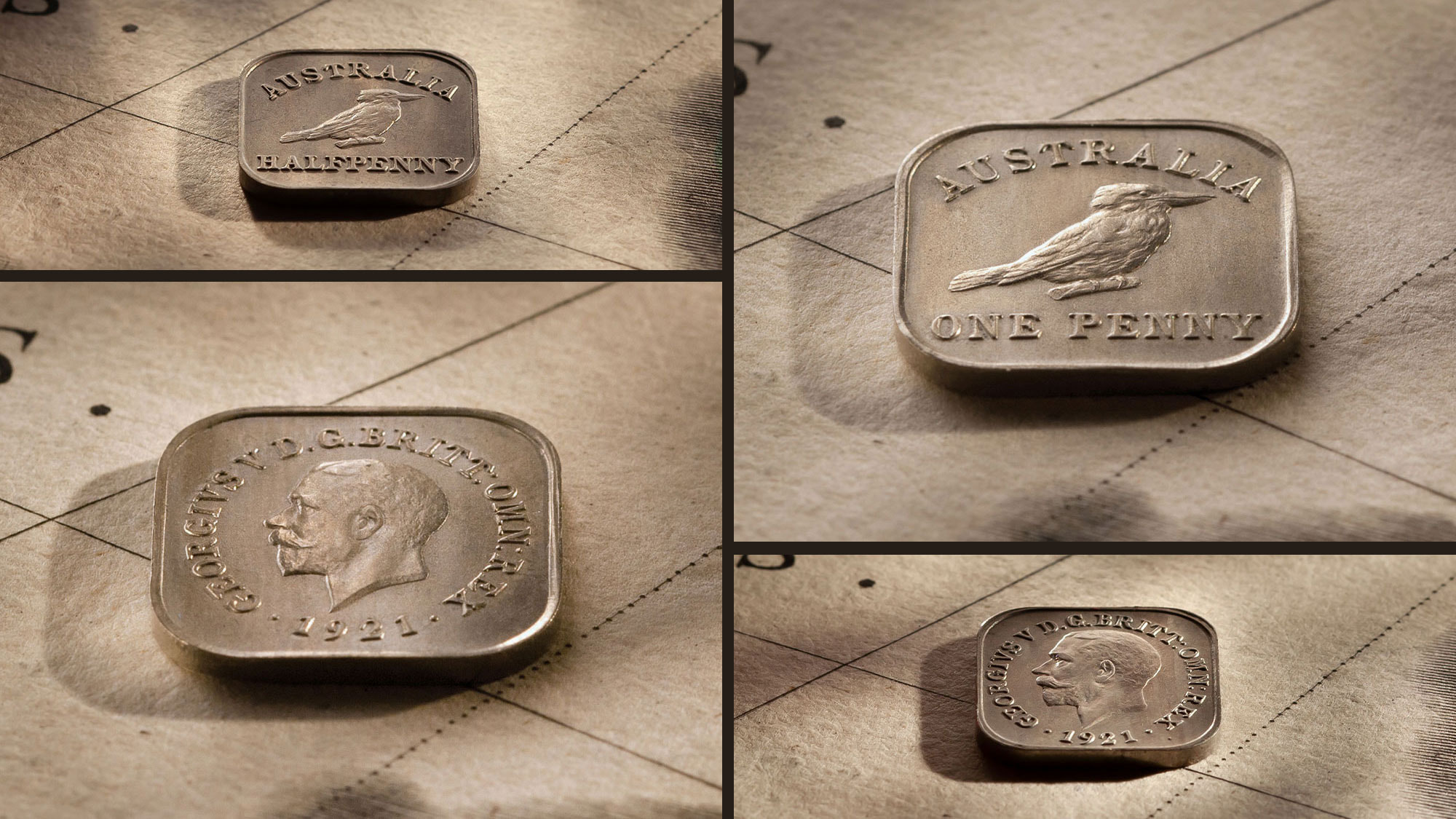 The Ultimate Kookaburra Pair - 1921 Kookaburra Square Halfpenny and ...